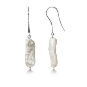 THE JEWELLERY STORE LONDON Silver / White Thick Biwa Pearl Earrings In Sterling Silver - Silver/white