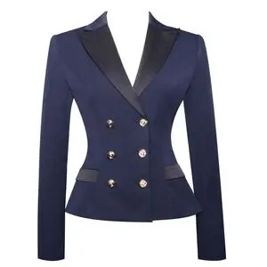 MISS CIRCLE NEW YORK Nasia Navy Double Breast Backless Blazer - Blue