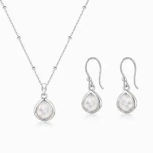 THE JEWELLERY STORE LONDON Silver / White Sterling Silver Pear Shaped Moonstone Jewellery Set - Silver/white