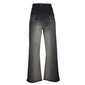LALIPOP DESIGN Gradient Effect Studded Denim Pants - Black