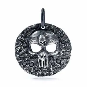 GERMAN KABIRSKI Morbidus Gritty Sterling Round Pendant With Skull Emblem
