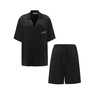 Not Just Pajama Dachshund Delight Silk Short Set - Black