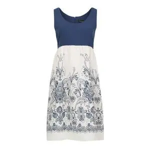 CONQUISTA Elegant Sleeveless A-line Dress With Embroidered Skirt & White - Blue