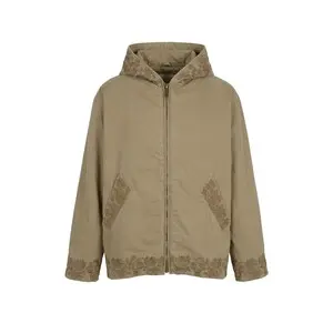 MODENAIRE Hooded Zip Jacket Embroidered Detail Relaxed Silhouette - Brown