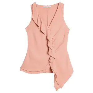 Santorelli Sleeveless Top With Asymmetric Ruffle Panels In Fluid Crepe