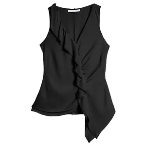 Santorelli Tyra Sleeveless Top With Asymmetric Ruffles - Black