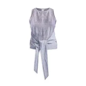REISTOR Front-tie Top In Linen Stripes - Grey