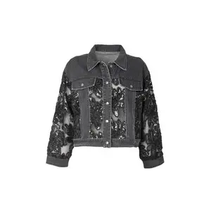 Saachi Denim Sequin Soft Lace Jacket - Black