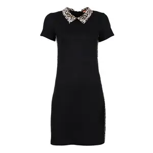 LALIPOP DESIGN Mini Knitted Dress With Embellished Leopard Print Collar - Black