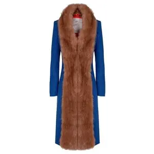 THE EXTREME COLLECTION Sapphire Faux Fur Trimmed Long Coat