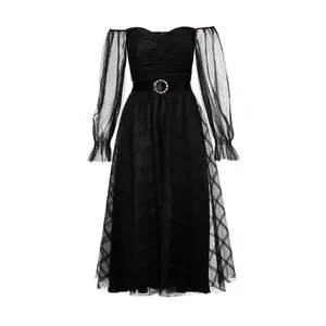 NISSA Off-shoulder Tulle Dress - Black