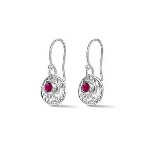 DOWER & HALL Hammered Disc & Ruby Array Earrings - Silver