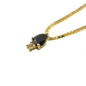 NASI SILVER Pear Atarah Necklace- Onyx & White Topaz- Gold - Black
