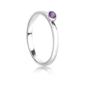 THE JEWELLERY STORE LONDON February Birthstone Stackable Ring With Amethyst Gemstone In Sterling - Silver