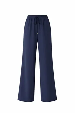 EXQUISE Regular Fit Drawstring Wide Leg Aura Trousers Navy - Blue