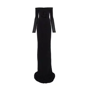 NISSA Floral-detail Ruched Maxi Dress - Black