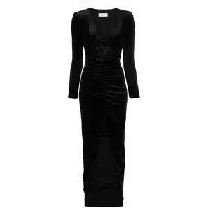 NISSA Floral-detailing Velvet Dress