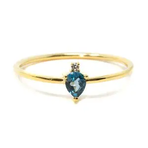 NASI SILVER Pear Atarah Ring- Topaz & White Topaz, Gold - Blue