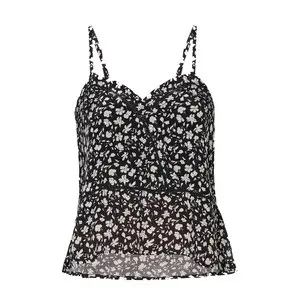 REISTOR V-neck Medley Camisole With Lace - Black