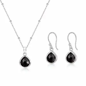 THE JEWELLERY STORE LONDON Sterling Silver Pear Shaped Onyx Jewellery Set - Silver/black