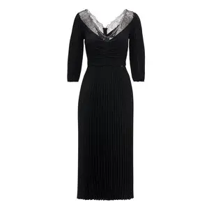 NISSA Pleated Midi Dress - Black