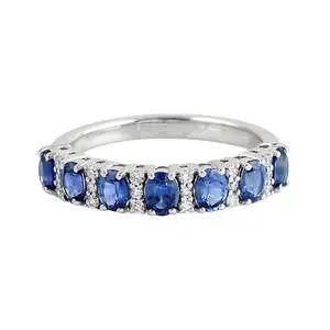 ARTISAN White / Blue 18k White Gold Oval Blue Sapphire & Diamond Half Eternity Ring - White/blue