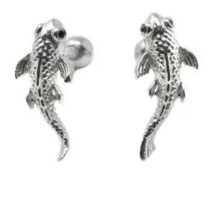 NASI SILVER Fish Neshama Studs