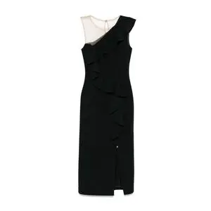 NISSA Ruffled Midi Dress - Black