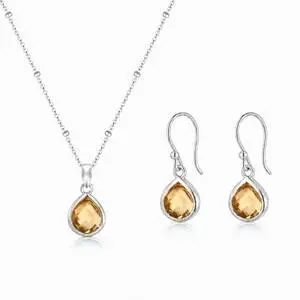 THE JEWELLERY STORE LONDON Silver / Yellow Sterling Silver Pear Shaped Citrine Jewellery Set - Silver/yellow