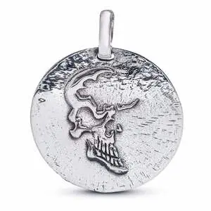 GERMAN KABIRSKI Dhara Oxidized Sterling Round Pendant With Half Skull Relief - Silver