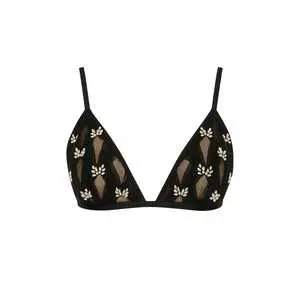 NISSA Handmade-embellishts Tulle Bra - Black