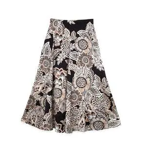 PROFILE NYC Floral Printed Slip Skirt - Black
