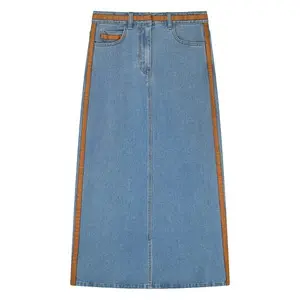 RAVE ON TREND Denim Maxi Skirt With Leather Detail