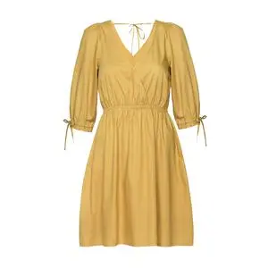 REISTOR Gathe Elbow Sleeve Short Cotton Dress - Red