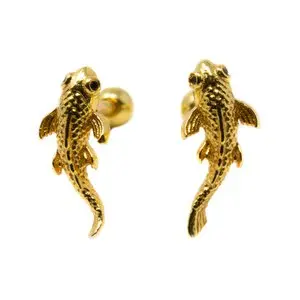 NASI SILVER Fish Neshama Studs- Gold - Silver
