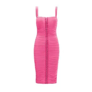 NISSA Lace Insert Silk Dress - Pink