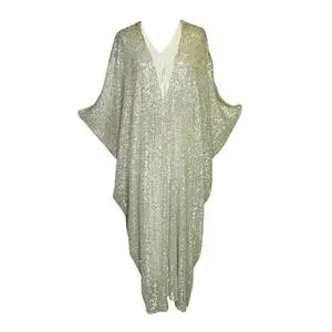 JENNAFER GRACE Platinum Sequin Kaftan Caftan Dress - Silver