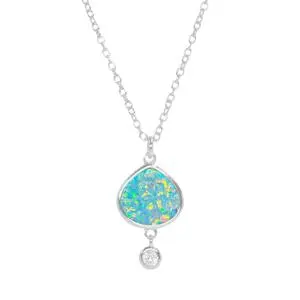 KAMARIA Best Friend Green Opal Pear Necklace With Crystal Drop - Silver