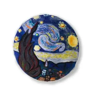 HEARTFELT LAYERS Van Gogh Starry Night Hand Felted Wool Beret Beaded - Blue