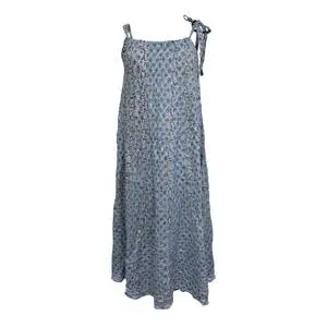 JOSHI Silk Beaded Tie Shoulder Dress - Blue
