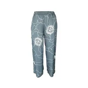 Haris Cotton Printed Satin Elastic Waist Pants Peonies - Blue