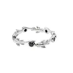 NASI SILVER Eternity Neshama Fish Band- Onyx- Silver - Black