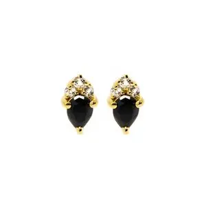 NASI SILVER Pear Atarah Studs- Onyx & White Topaz, Gold - Black