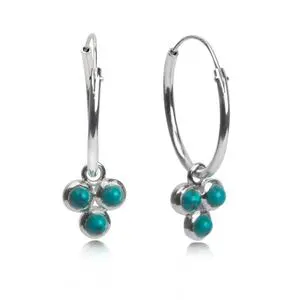 THE JEWELLERY STORE LONDON Silver / Blue Hoop Earrings With Turquoise Trilogy Charm In Sterling Silver - Silver/blue