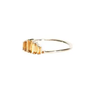 NASI SILVER Orange / Silver Baguette Aaliyah Ring- Citrine, Silver - Orange/silver