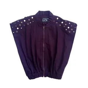 L2R THE LABEL Studded Burgundy Sleeveless Bomber Jacket Red
