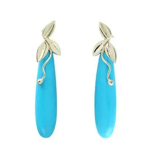 ARTISAN White / Blue 14k Yellow Gold Sleeping Beauty Turquoise Drop Leaf Earrings - White/blue