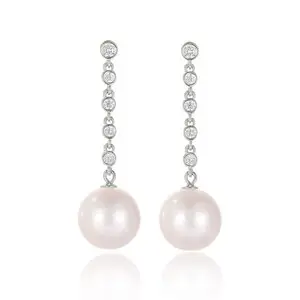 CLASSICHARMS Electra Sterling Diamond Rivière Pearl Drop Earrings - Silver