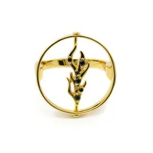 NASI SILVER Coral Spinner Ring- Onyx, Gold - Black