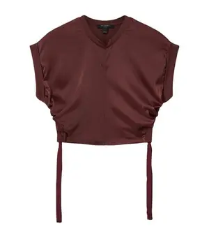 ALLSAINTS Satin Mira Cropped T-shirt - Red